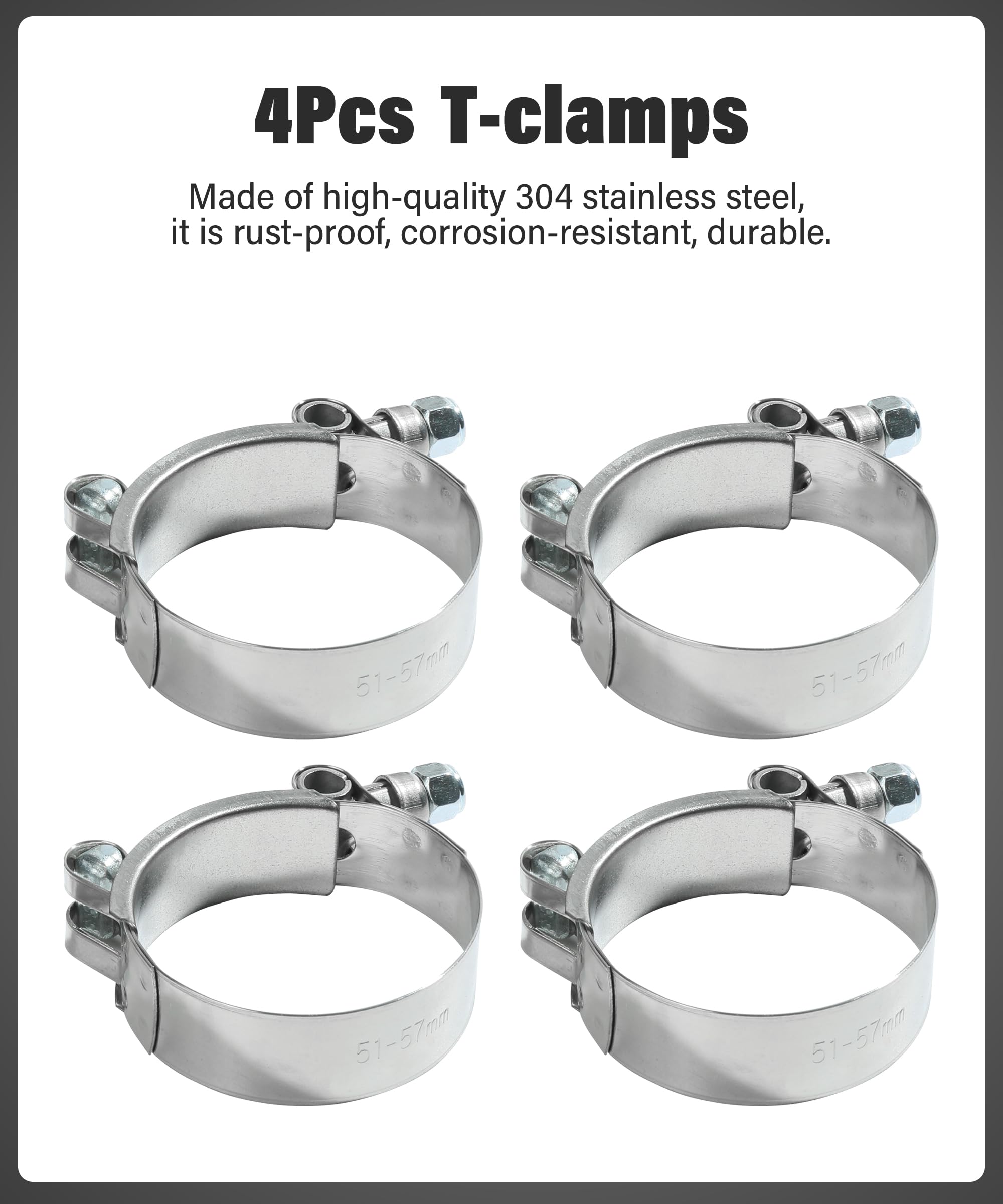 ESEWALAS 4PCS 1.5" T-Bolt Hose Clamp,304 Stainless Intercooler Pipe Tube Clamps,Stainless Steel Turbo Intake Intercooler Hose Clamp,Adjustable Radiator Hose Clamps (4PCS, 1.75")