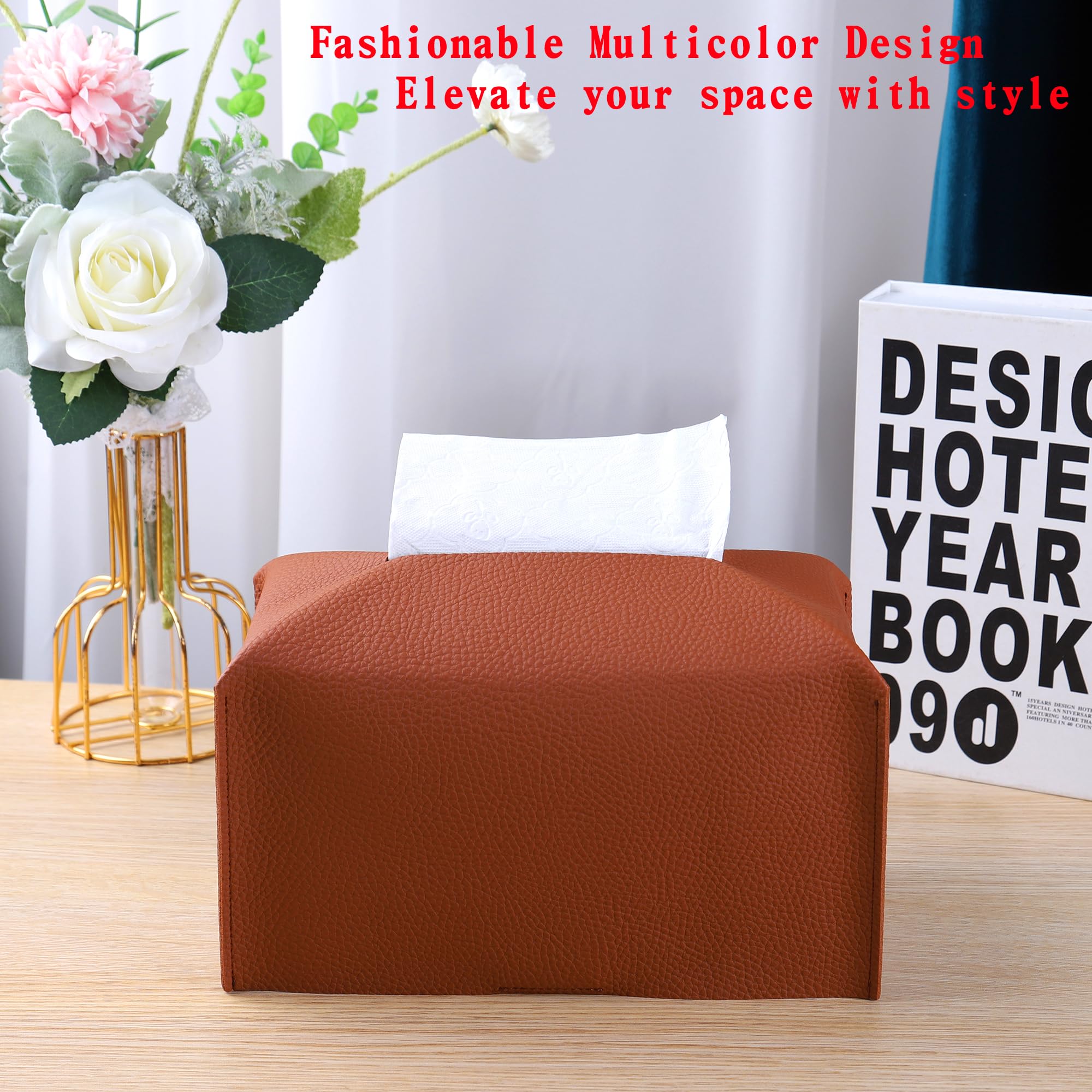 Tissue Box Cover, Leather Car Tissue Holder Rectangle, Black Toilet Tissue Box Holder Square for Bathroom (9.5 * 5 * 5 in, Gray)