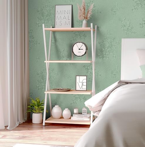 Dimoon Wallpaper 78.7"x17.3" Thicken Embossed Floral Stick and Peel Wallpaper Green Flower Stick Peel Contact Paper Solid Pure Waterproof Green Adhesive Wallpaper Removable Shelf Vinyl Roll