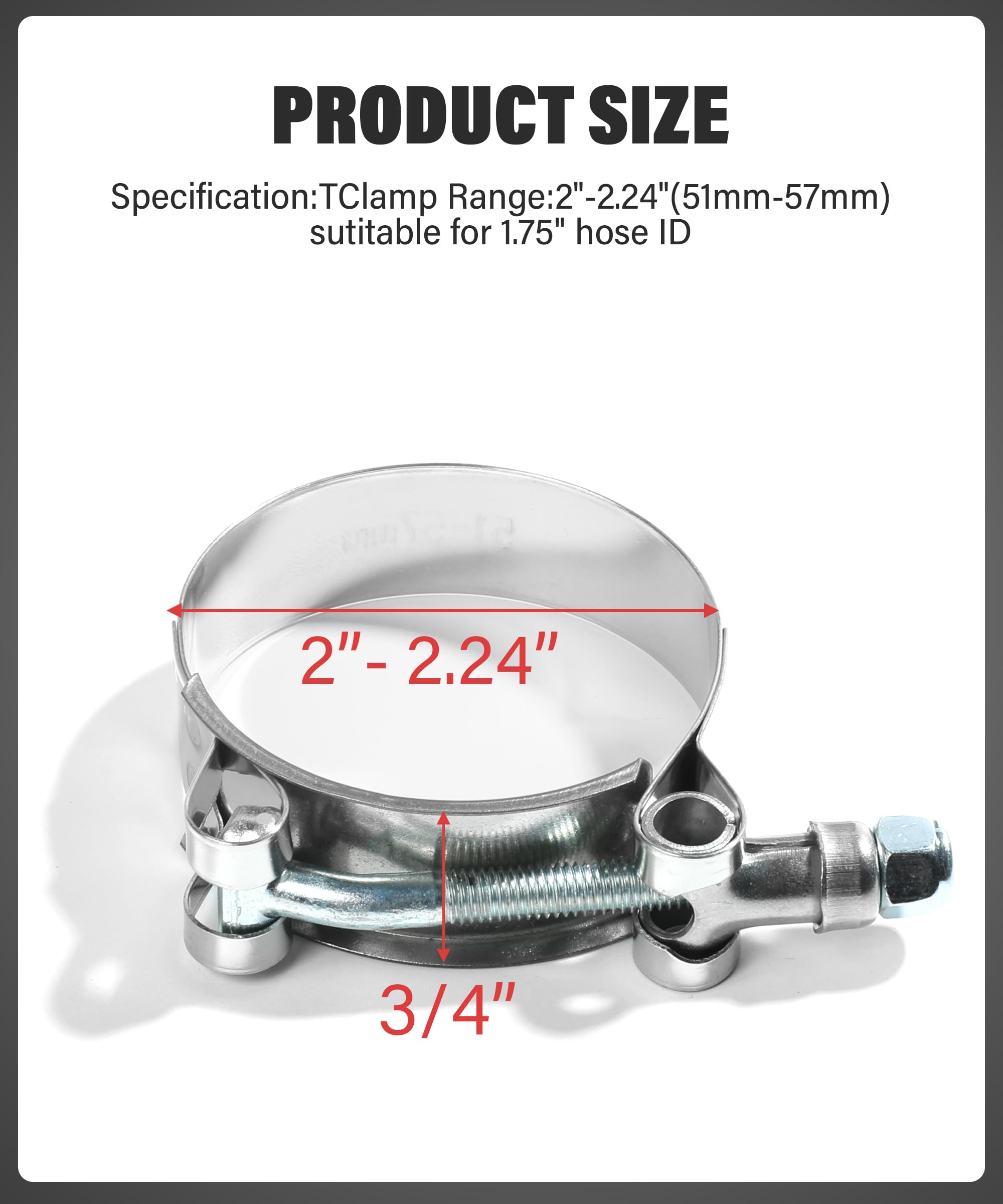 ESEWALAS 4PCS 1.5" T-Bolt Hose Clamp,304 Stainless Intercooler Pipe Tube Clamps,Stainless Steel Turbo Intake Intercooler Hose Clamp,Adjustable Radiator Hose Clamps (4PCS, 1.75")