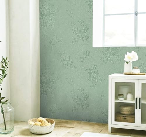 Dimoon Wallpaper 78.7"x17.3" Thicken Embossed Floral Stick and Peel Wallpaper Green Flower Stick Peel Contact Paper Solid Pure Waterproof Green Adhesive Wallpaper Removable Shelf Vinyl Roll