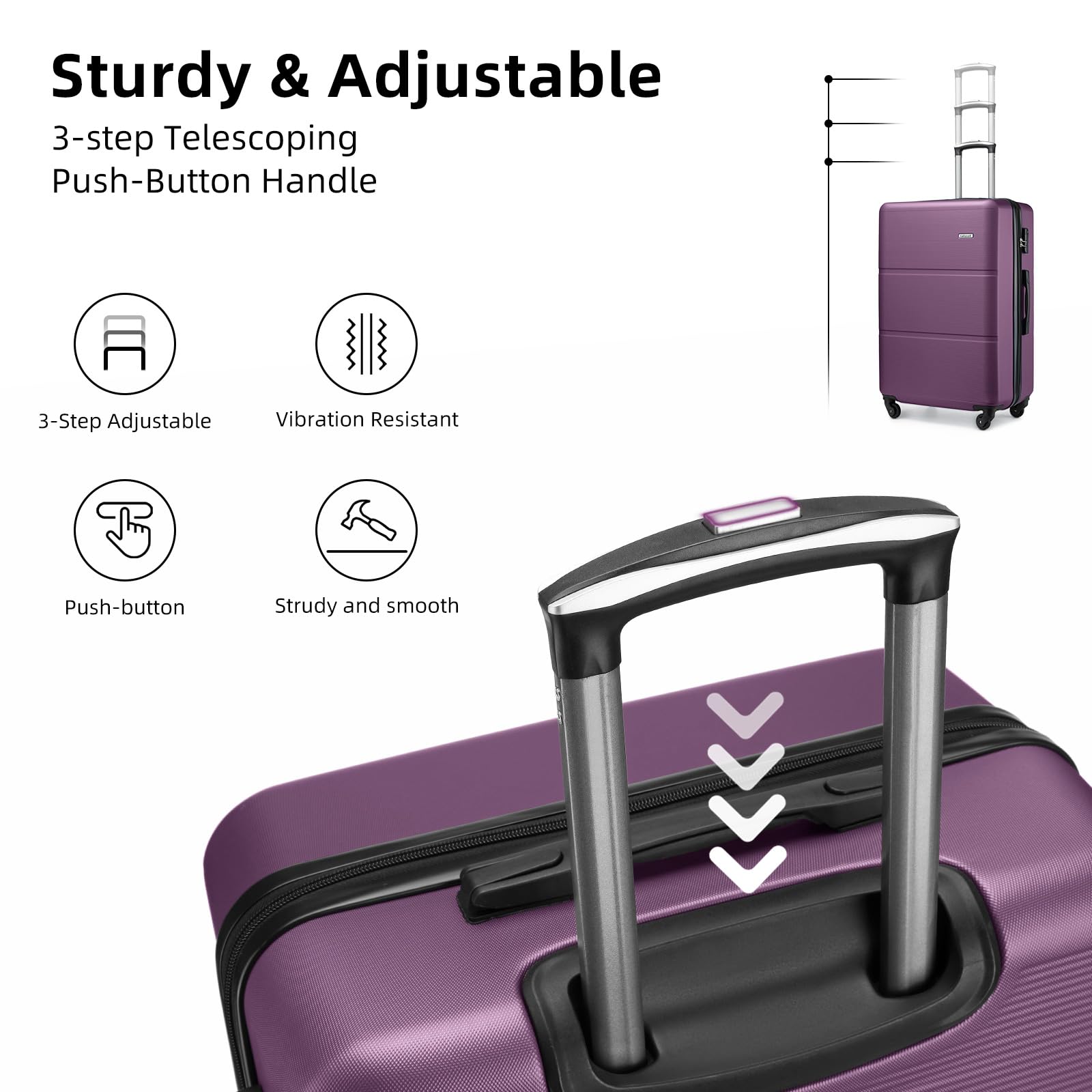 Lulusail LARVENDER Luggage Sets 3 Piece, Expandable(Only 28inch) ABS Durable Suitcase with Travel Bag, Clearance Carry On Luggage Suitcase Set with 360° Spinner Wheels for Women Men, Purple