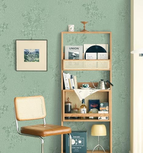 Dimoon Wallpaper 78.7"x17.3" Thicken Embossed Floral Stick and Peel Wallpaper Green Flower Stick Peel Contact Paper Solid Pure Waterproof Green Adhesive Wallpaper Removable Shelf Vinyl Roll