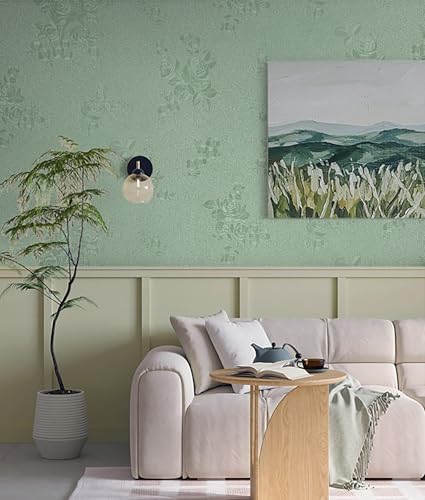 Dimoon Wallpaper 78.7"x17.3" Thicken Embossed Floral Stick and Peel Wallpaper Green Flower Stick Peel Contact Paper Solid Pure Waterproof Green Adhesive Wallpaper Removable Shelf Vinyl Roll