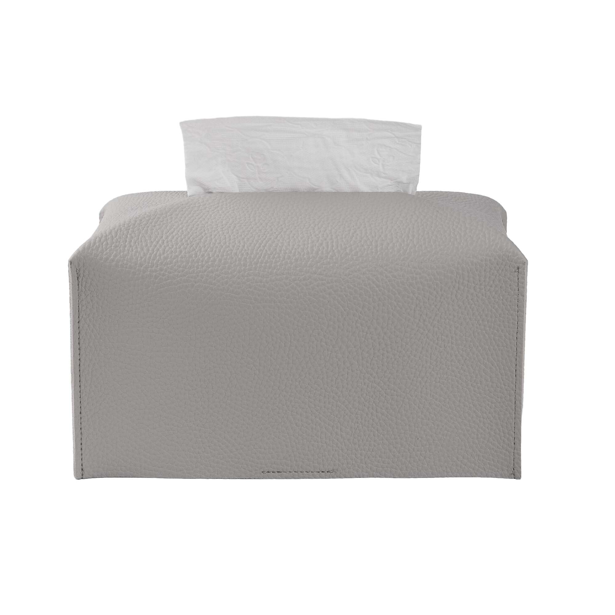 Tissue Box Cover, Leather Car Tissue Holder Rectangle, Black Toilet Tissue Box Holder Square for Bathroom (9.5 * 5 * 5 in, Gray)