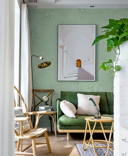 Dimoon Wallpaper 78.7"x17.3" Thicken Embossed Floral Stick and Peel Wallpaper Green Flower Stick Peel Contact Paper Solid Pure Waterproof Green Adhesive Wallpaper Removable Shelf Vinyl Roll
