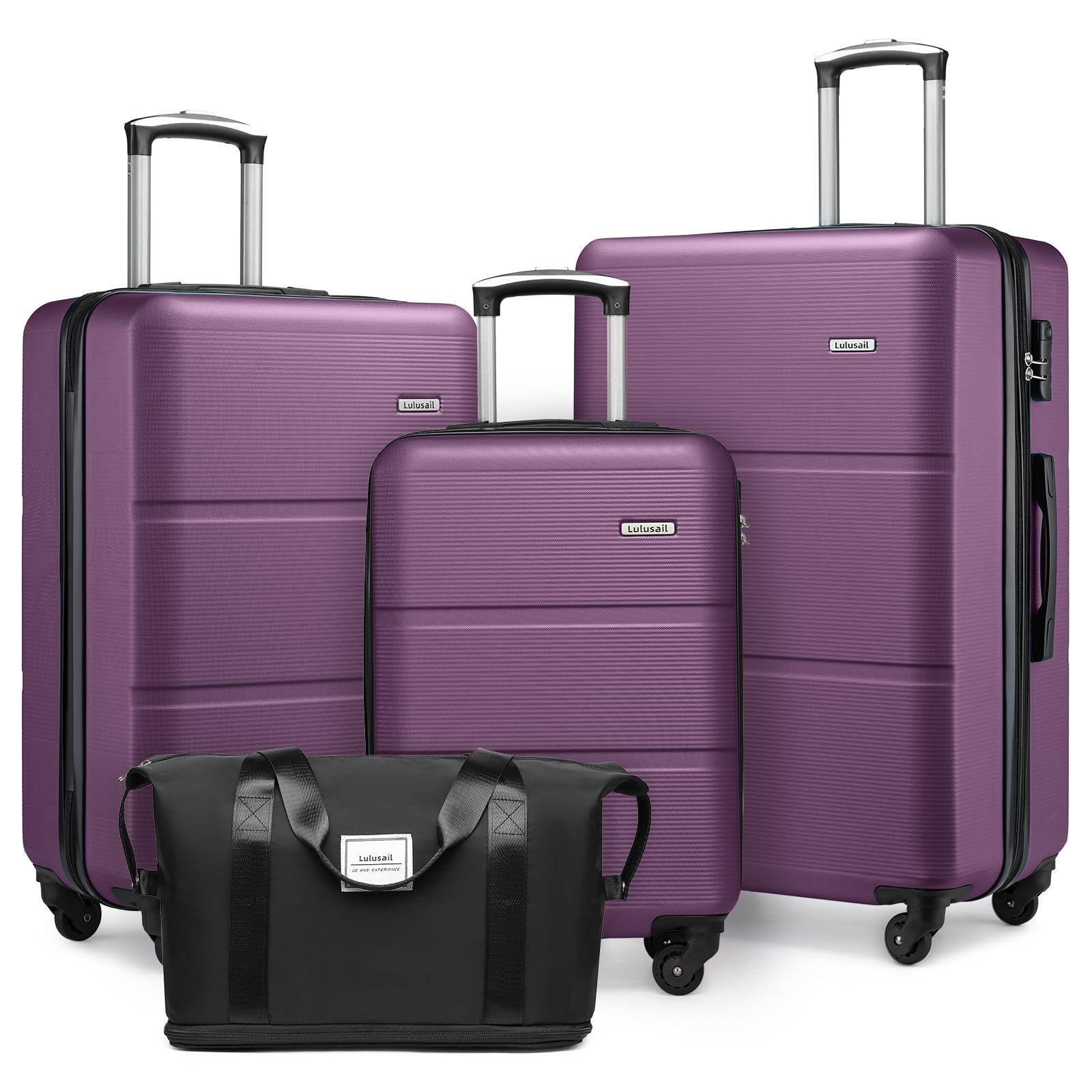 Lulusail LARVENDER Luggage Sets 3 Piece, Expandable(Only 28inch) ABS Durable Suitcase with Travel Bag, Clearance Carry On Luggage Suitcase Set with 360° Spinner Wheels for Women Men, Purple