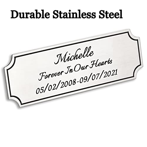 3"W x 1"H, Custom Elegant Engraved Plate, Personalized Memorial Name Plate for Trophy, Frames, Urn, Brass or Stainless Steel Laser Engraved Plaque with Adhesive Backing or Screws (Silver, Gold)