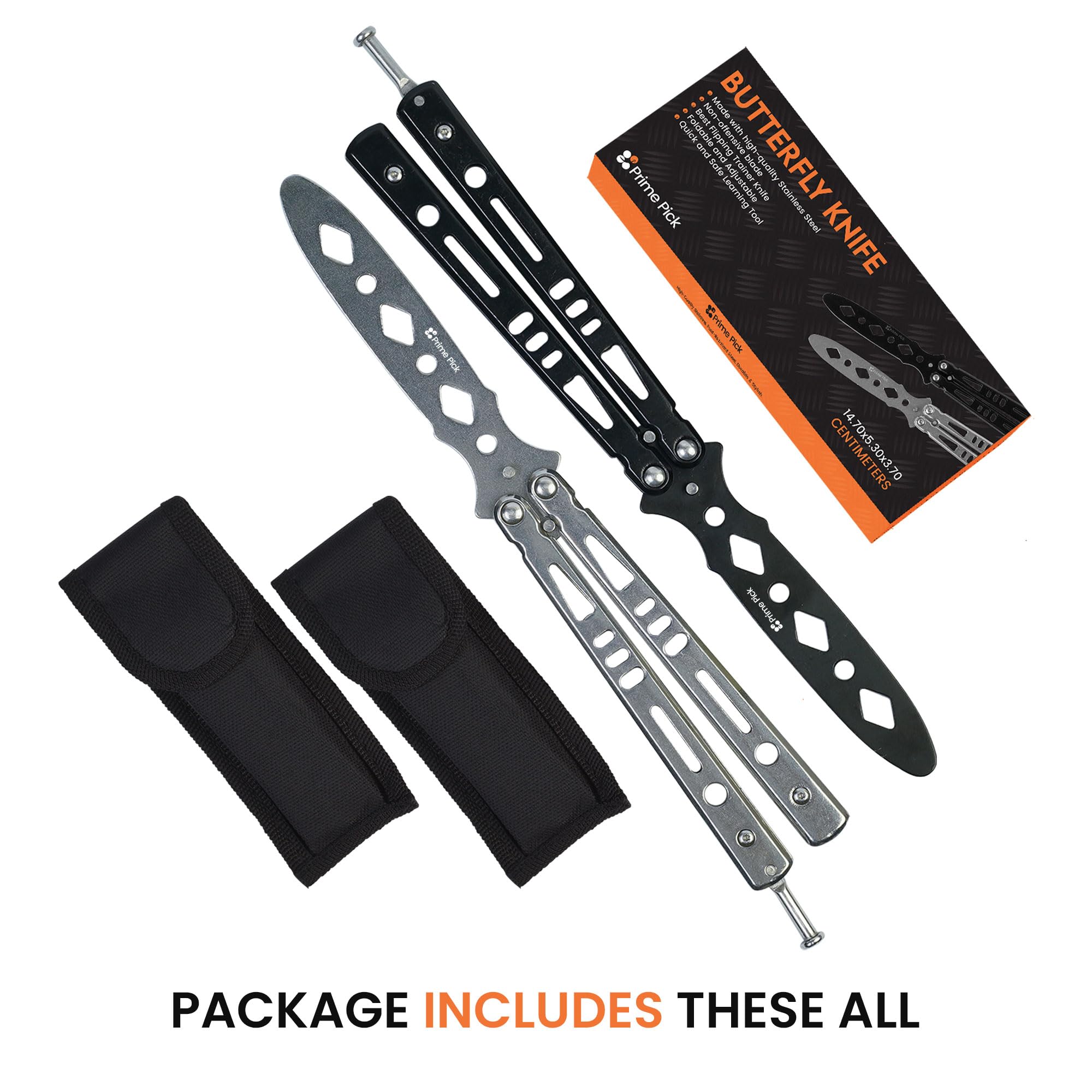 Butterfly Knife, Balisong Trainer Unsharpened Blade, 2 Practice Knives Set with Pouches Fully safe Not Real Blades