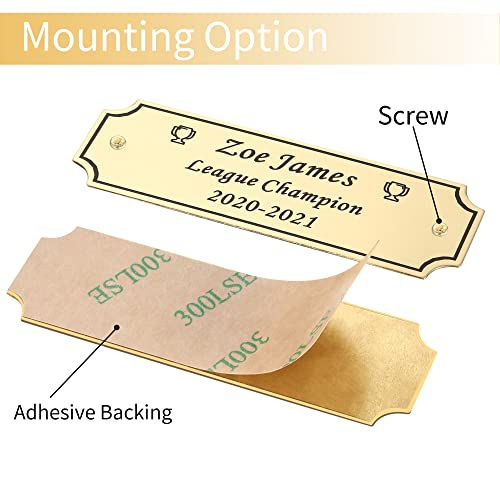 3"W x 1"H, Custom Elegant Engraved Plate, Personalized Memorial Name Plate for Trophy, Frames, Urn, Brass or Stainless Steel Laser Engraved Plaque with Adhesive Backing or Screws (Silver, Gold)