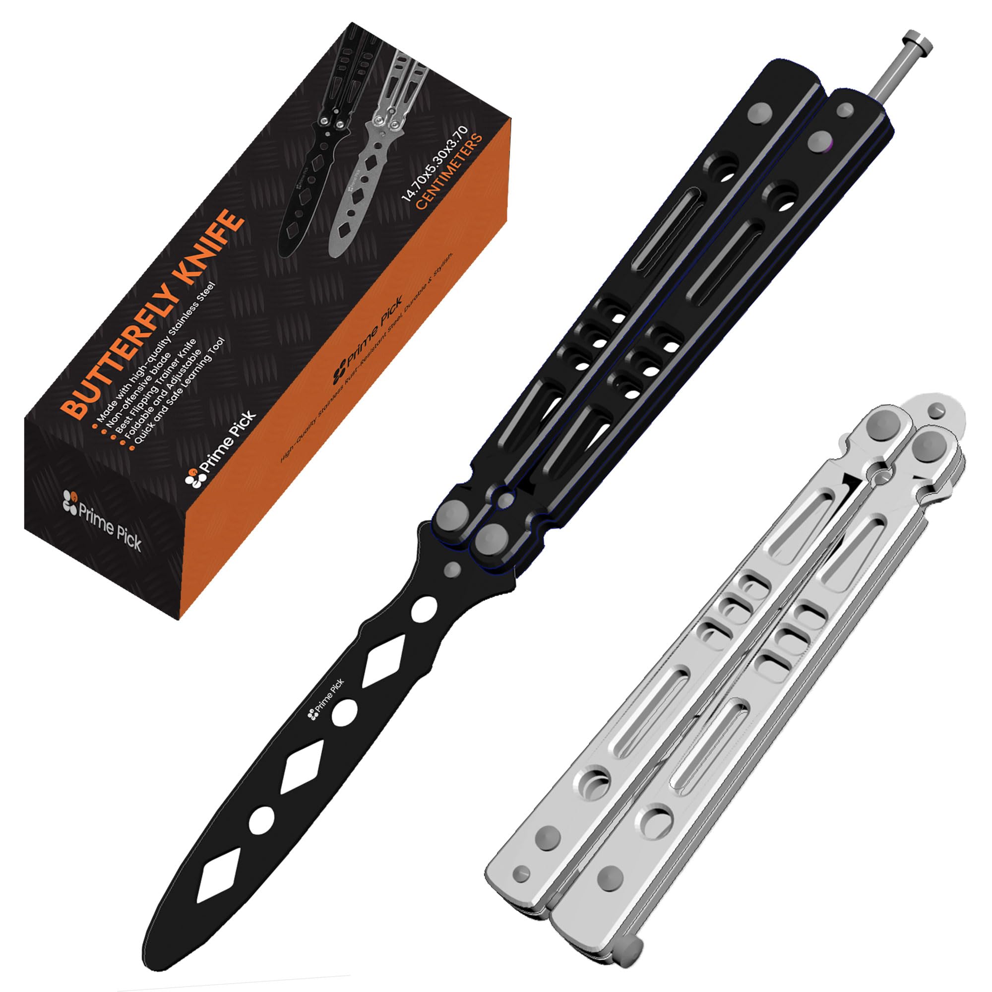 Butterfly Knife, Balisong Trainer Unsharpened Blade, 2 Practice Knives Set with Pouches Fully safe Not Real Blades
