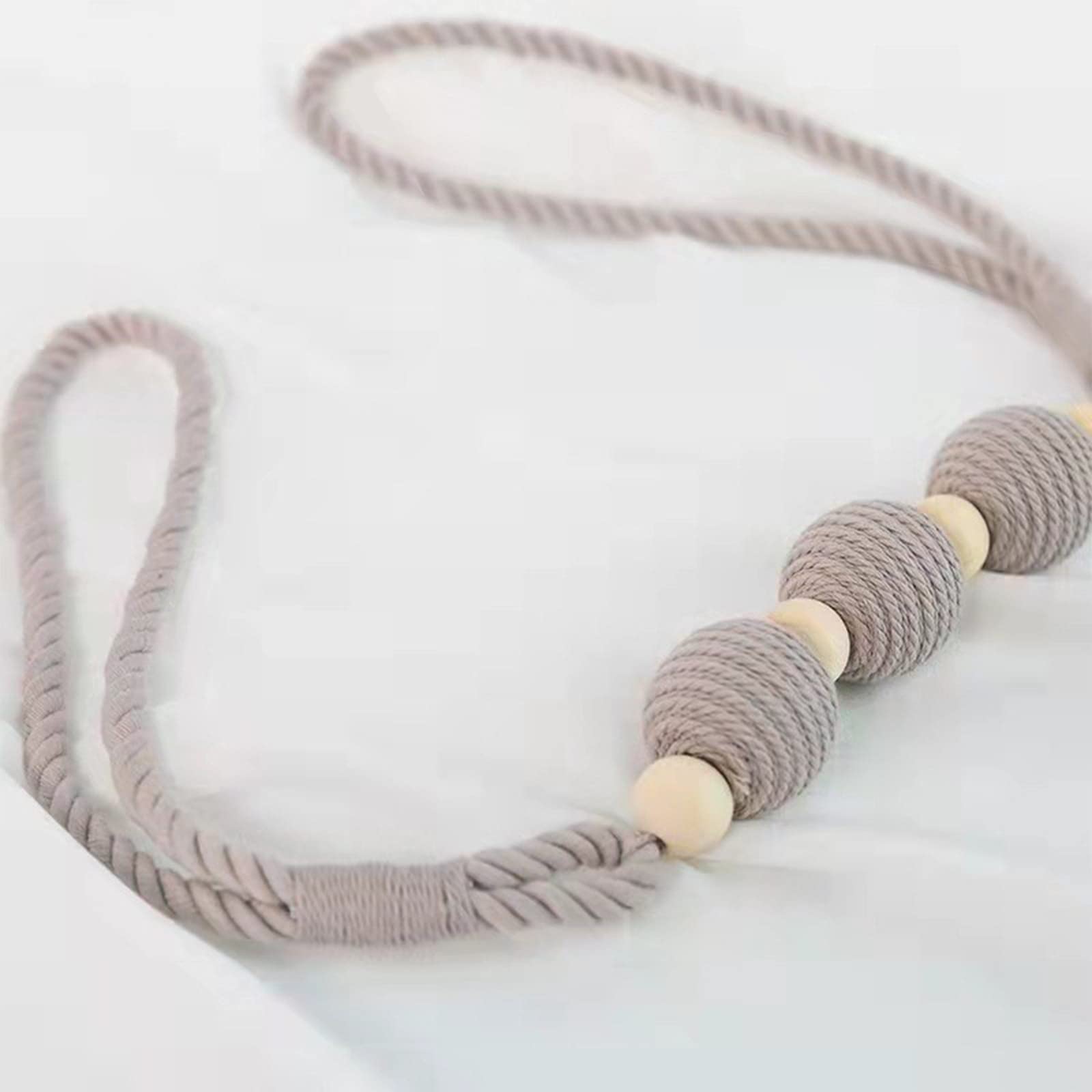 Boho Curtain Tiebacks Ropes, Magnetic Drapery Buckles for Decoration, Boho Curtain Tiebacks Curtain Holdbacks for Wall Curtain Tiebacks Window Drape Tie Back with Hooks for Bedroom Wall (Gray)