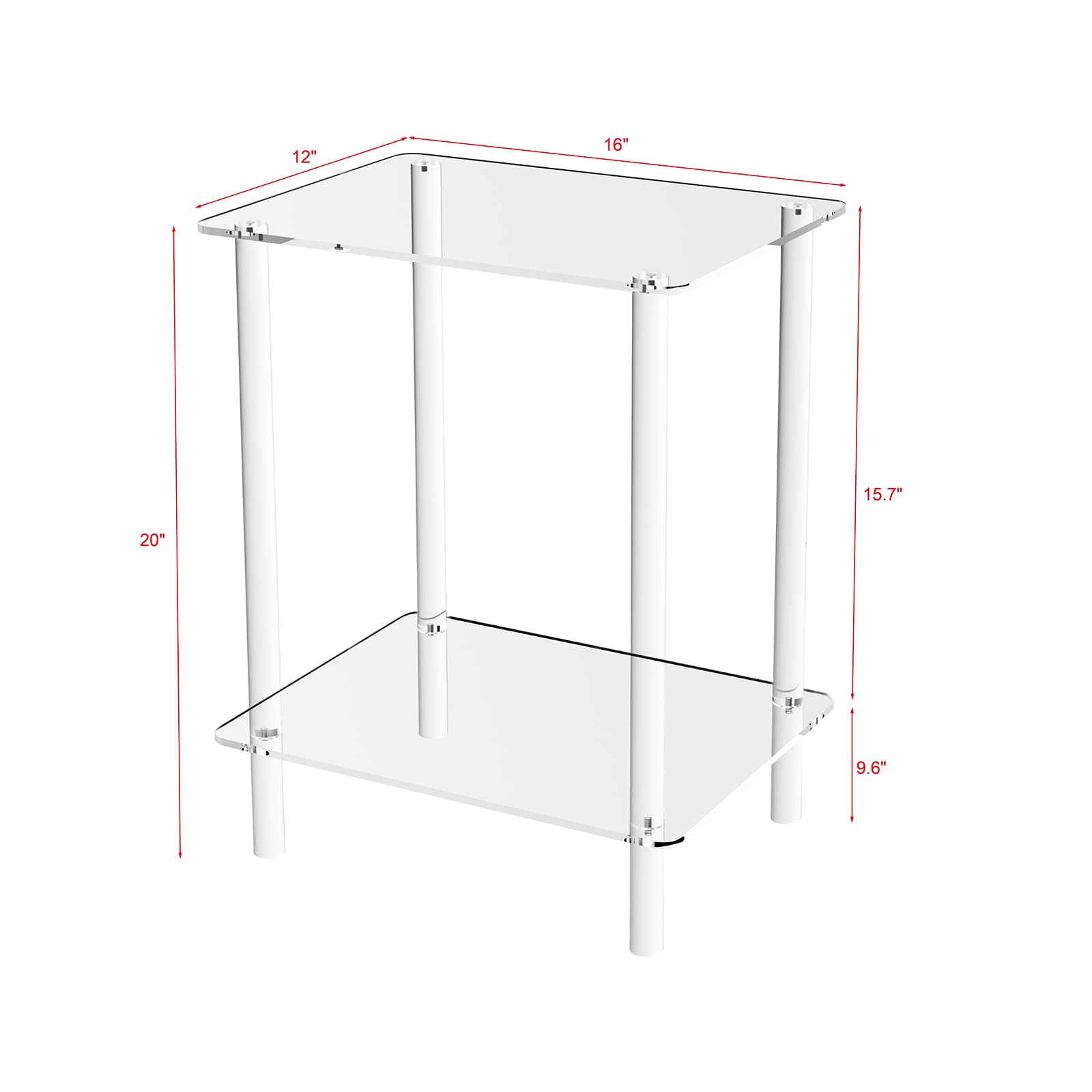 KMANDLU 2Pack Premium Clear Acrylic Side Table Set - 2-Tier End Table, Nightstand, Coffee Table - Ideal for Small Spaces - Modern Acrylic Furniture