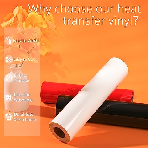 YRYM HT Heat Transfer Vinyl Roll - 12" x 45ft Red HTV Vinyl Roll for T-Shirts, Iron on Vinyl for All Cutter Machines - Easy to Cut & Weed for Heat Vinyl Design (Red)