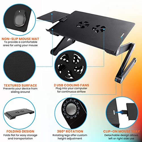 Desk York Portable Laptop Table for Couch, Computer Lap Desk, Laptop Holder for Bed and Sofa, Adjustable Laptop Desk w/ Cooling Fan, Gift for Wife, Husband, College Students