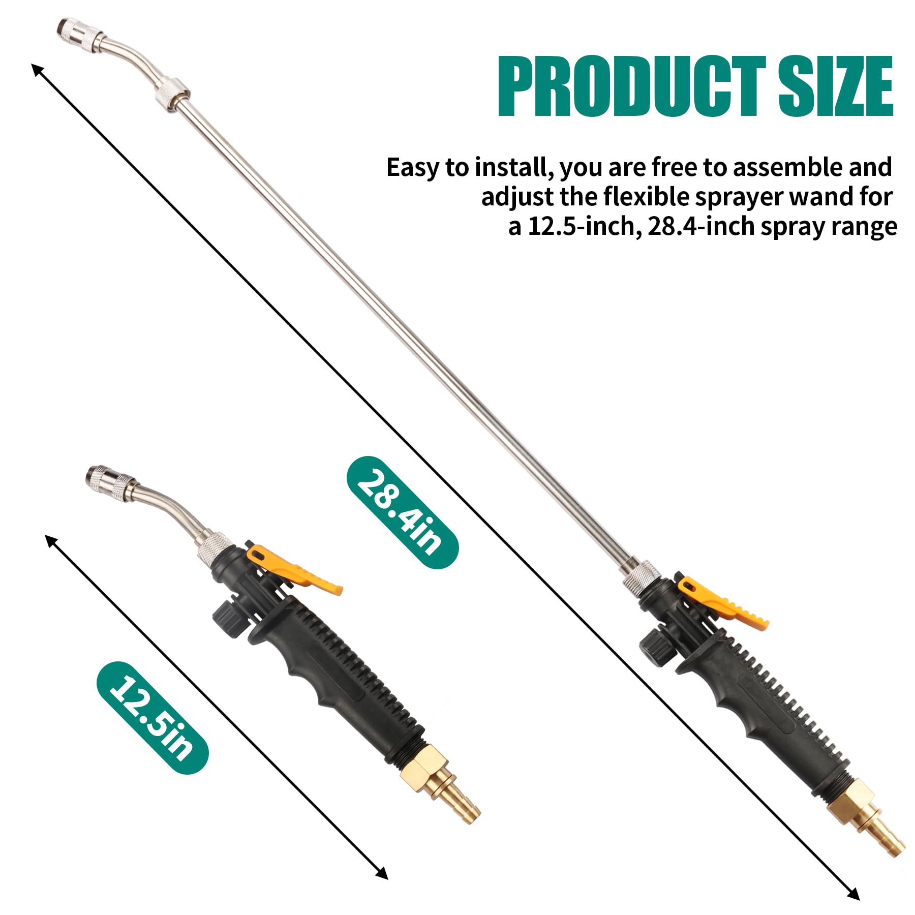 2 Pack 29'' Sprayer Wand Match 3/8'' & 1/4'' Hose, Stainless Steel Sprayer Wand with Shut off Valve, With Hose Quick Connector for Garden, Weed, Car Wash, Lawn etc
