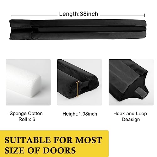fowong Under Door Draft Stopper 30" to 38" Adjustable Door Noise Stopper for Bottom of Door, Triangle Door Soundproofing Draft Guard Double Side Sweep Seal Gap up to 1.7", Easy to Install Black