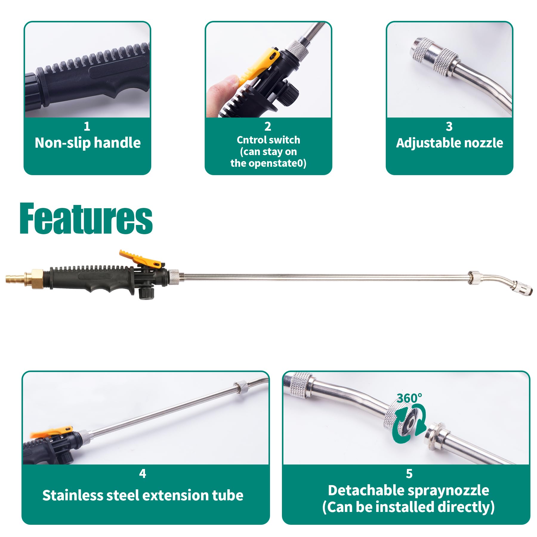 2 Pack 29'' Sprayer Wand Match 3/8'' & 1/4'' Hose, Stainless Steel Sprayer Wand with Shut off Valve, With Hose Quick Connector for Garden, Weed, Car Wash, Lawn etc