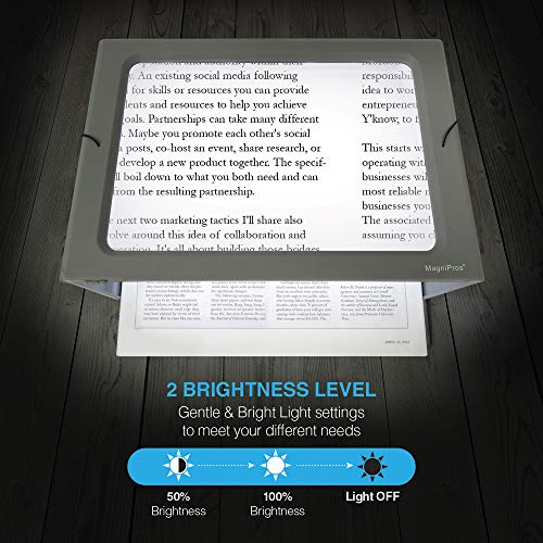 3X Large Full Page Magnifier with 12 LED Lights[Provide Evenly Lit Viewing Area], Foldable Flip-Out Legs, Dual Power Supply Modes- Ideal for Hands Free Reading, Low Vision, Seniors with Aging Eyes