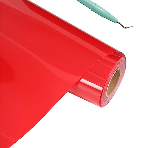 YRYM HT Heat Transfer Vinyl Roll - 12" x 45ft Red HTV Vinyl Roll for T-Shirts, Iron on Vinyl for All Cutter Machines - Easy to Cut & Weed for Heat Vinyl Design (Red)