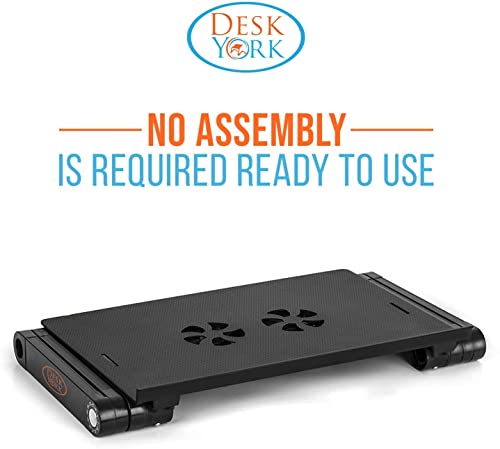 Desk York Portable Laptop Table for Couch, Computer Lap Desk, Laptop Holder for Bed and Sofa, Adjustable Laptop Desk w/ Cooling Fan, Gift for Wife, Husband, College Students