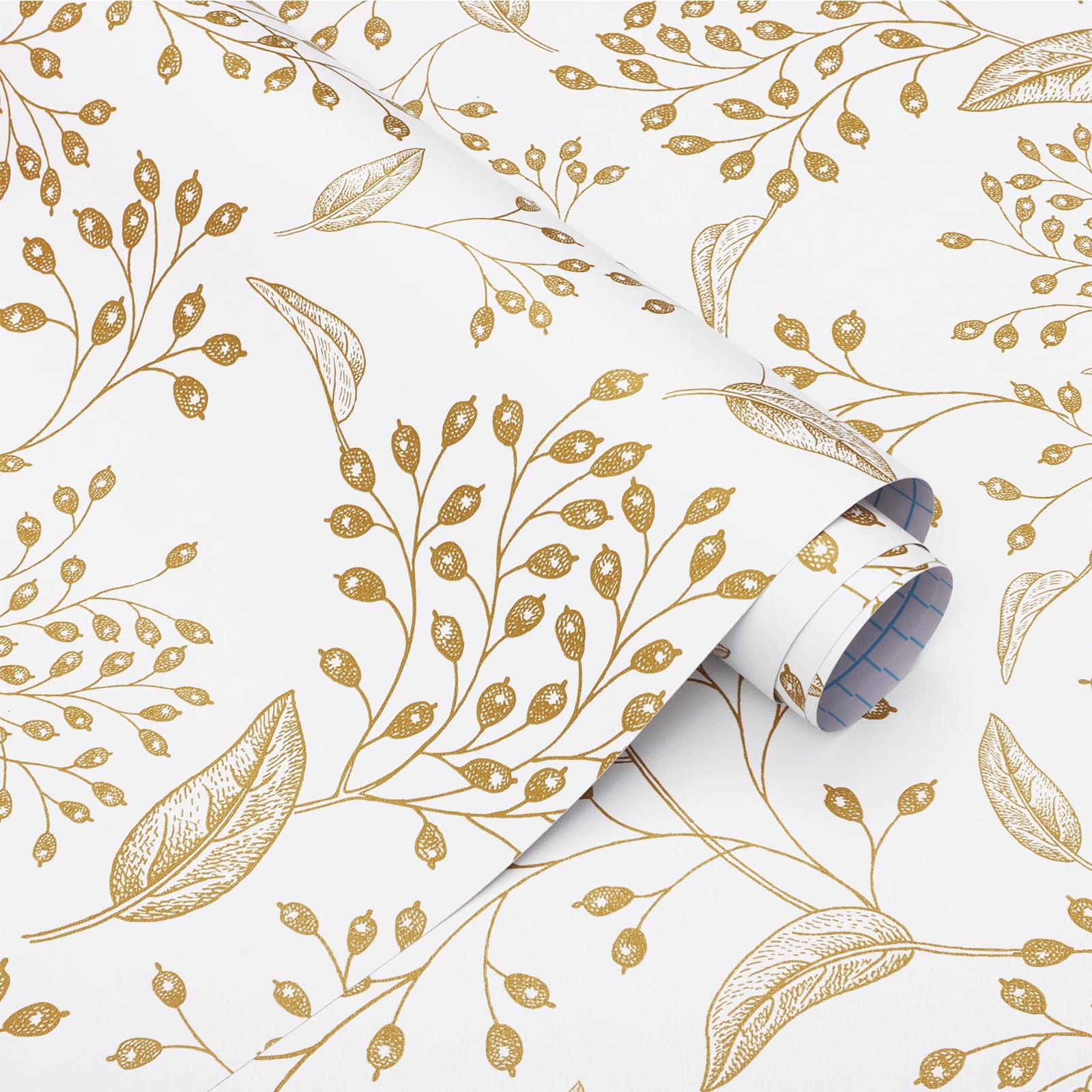 Heroad Peel and Stick Wallpaper 196" x 17.3" White Contact Paper Gold Floral Wall Paper Modern Boho Removable Contact Paper for Cabinets Drawers Bedroom Self Adhesive Vinyl Papel Tapiz para Pared