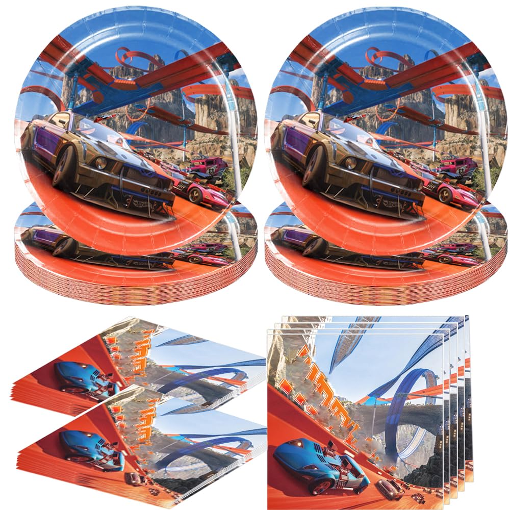 Tshirtshark 40pcs Hot Car birthday Party Decorations,Hot wheel Party Tableware Set for 20 Guests,Hot Car birthday Party Dessert Plates Napkins Used for party Supplies…, Red