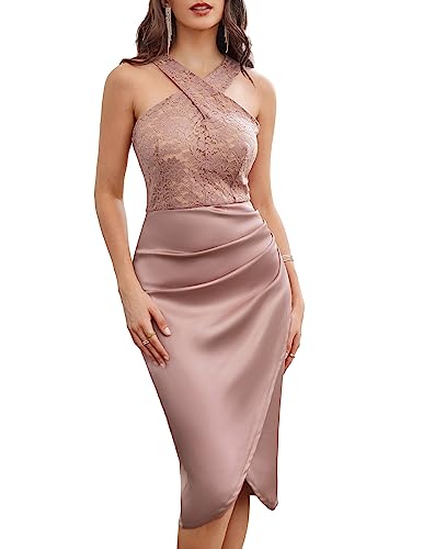Lace Dress for Women 2023 Semi Formal Dress Cocktail Club Dress Pink Size 8
