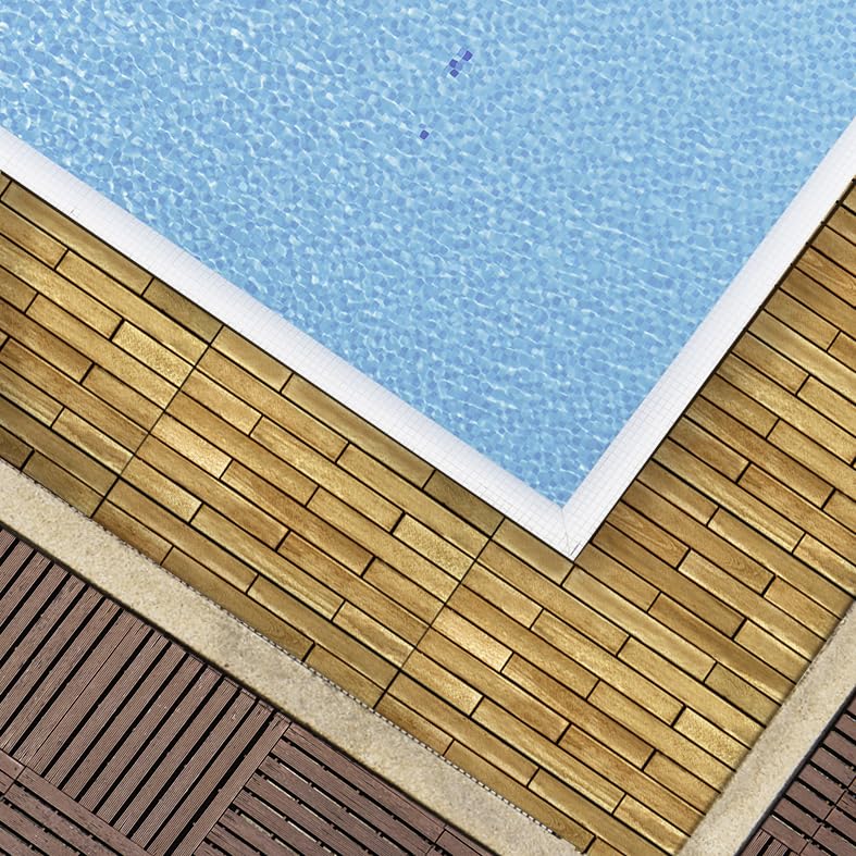 HOUSE84VN Solid Acacia Wood Interlocking Deck Tiles (Pack of 6, 24" x 12"), Indoor/Outdoor Deck Flooring, Waterproof All Weather (24X12, Natural Color)
