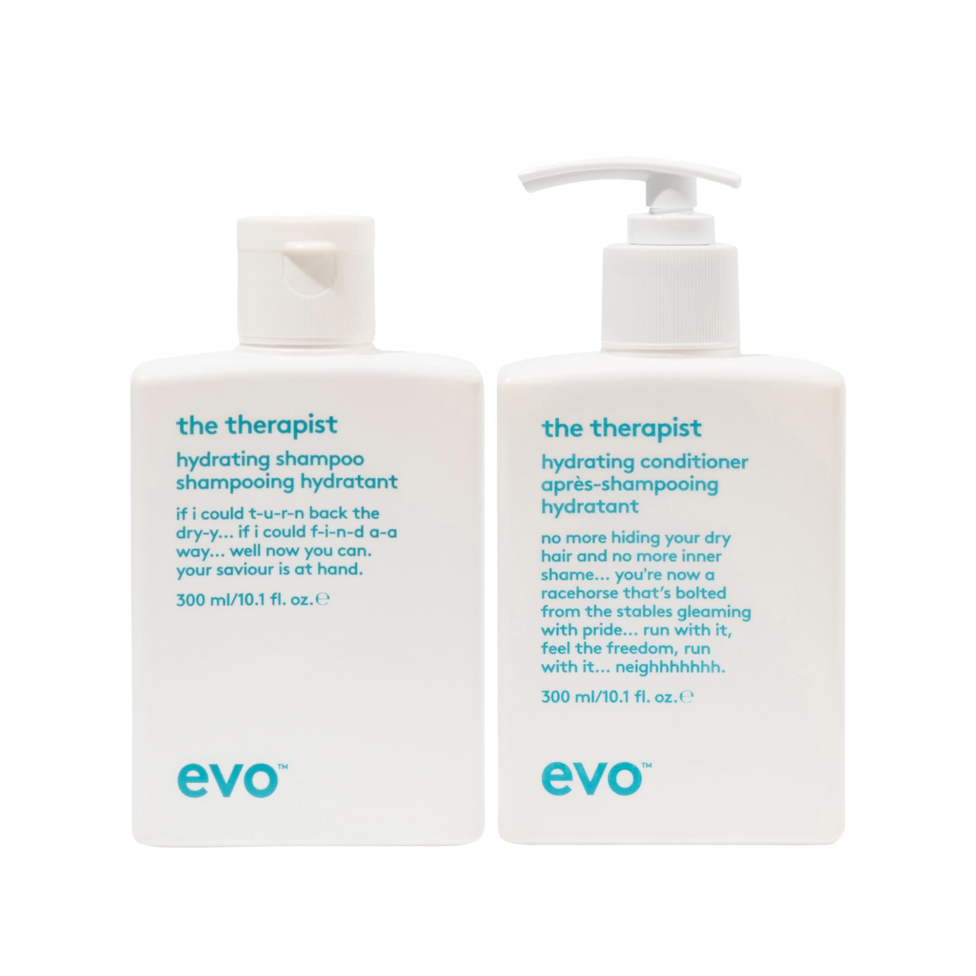 EVO The Therapist Hydrating Shampoo & Conditioner - Hydrates, Strengthen and Softens Whilst Improving Shine - Protects Colour Treated Dry Hair, Helps to Detangle - 300ml / 10.1fl.oz