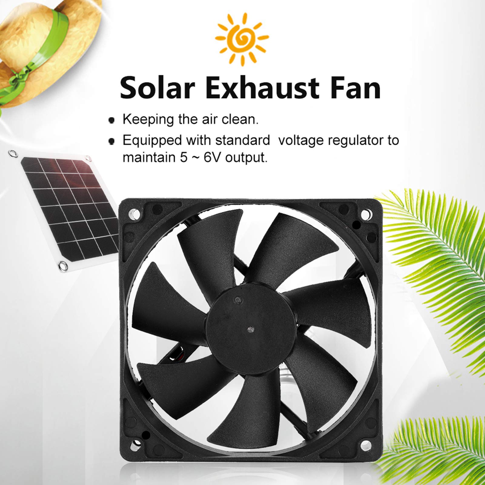 Solar Panel Fan Kit, 6V 10W Outdoor Solar Power Panel Exhaust Fan USB Charging, for Greenhouse Chicken Coop Shed Pet House, Ip65 Waterproof