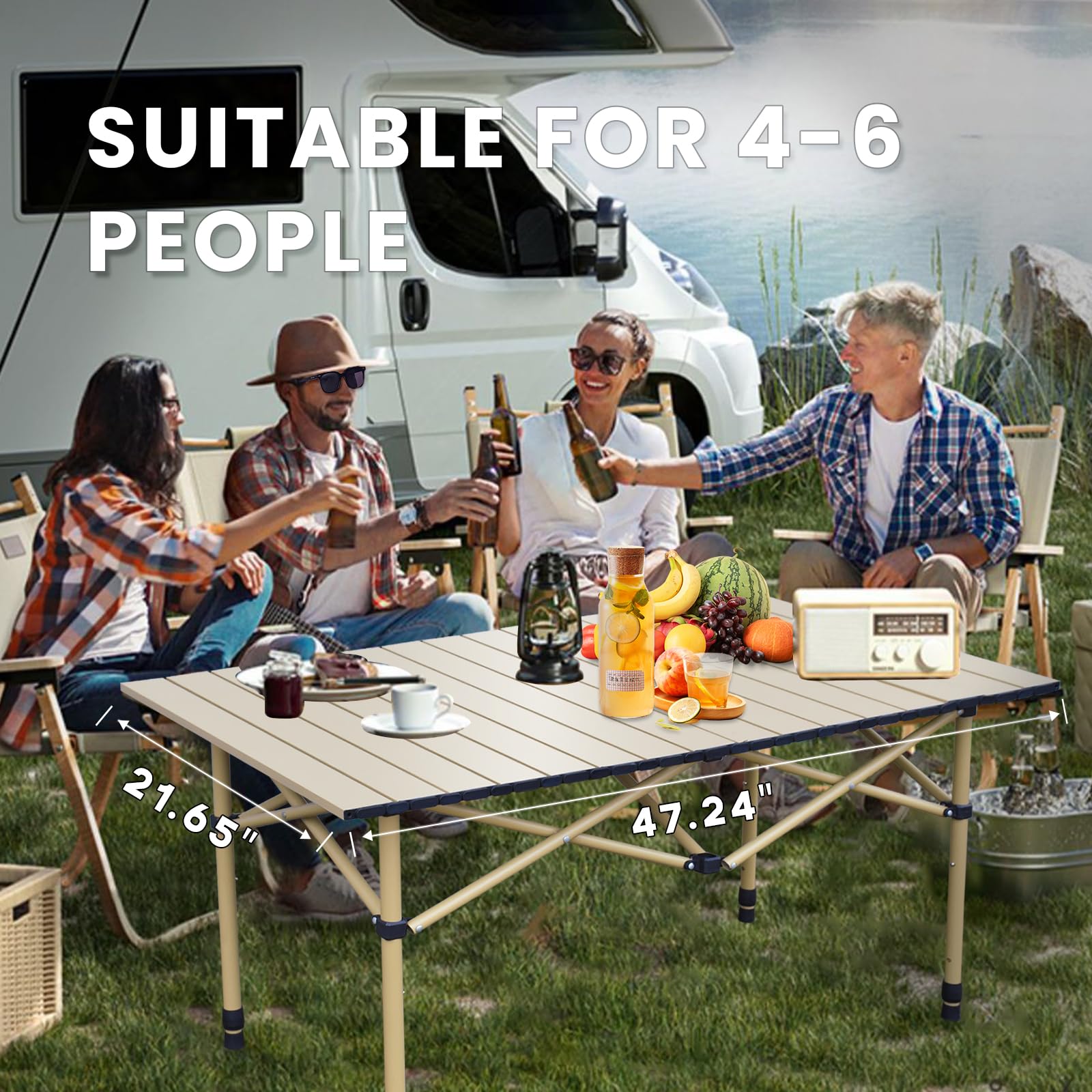 Hastoygo Folding Camping Table Loads 165 Lbs, Height Adjustable from 21.65" to 27.56", Picnic Table 47.24" x 21.65", Camp Table Portable with Carry Bag for Outdoor Cooking,Beach,Backyard,Tailgating