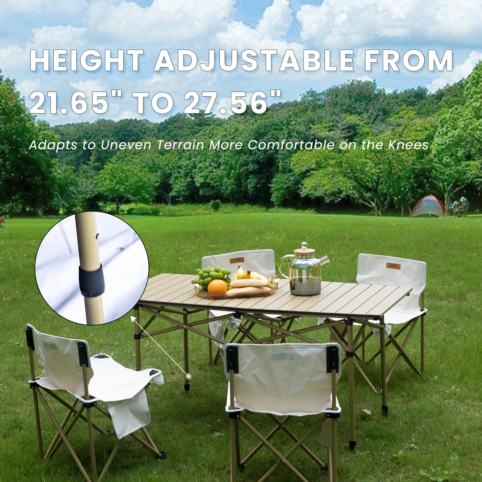 Hastoygo Folding Camping Table Loads 165 Lbs, Height Adjustable from 21.65" to 27.56", Picnic Table 47.24" x 21.65", Camp Table Portable with Carry Bag for Outdoor Cooking,Beach,Backyard,Tailgating