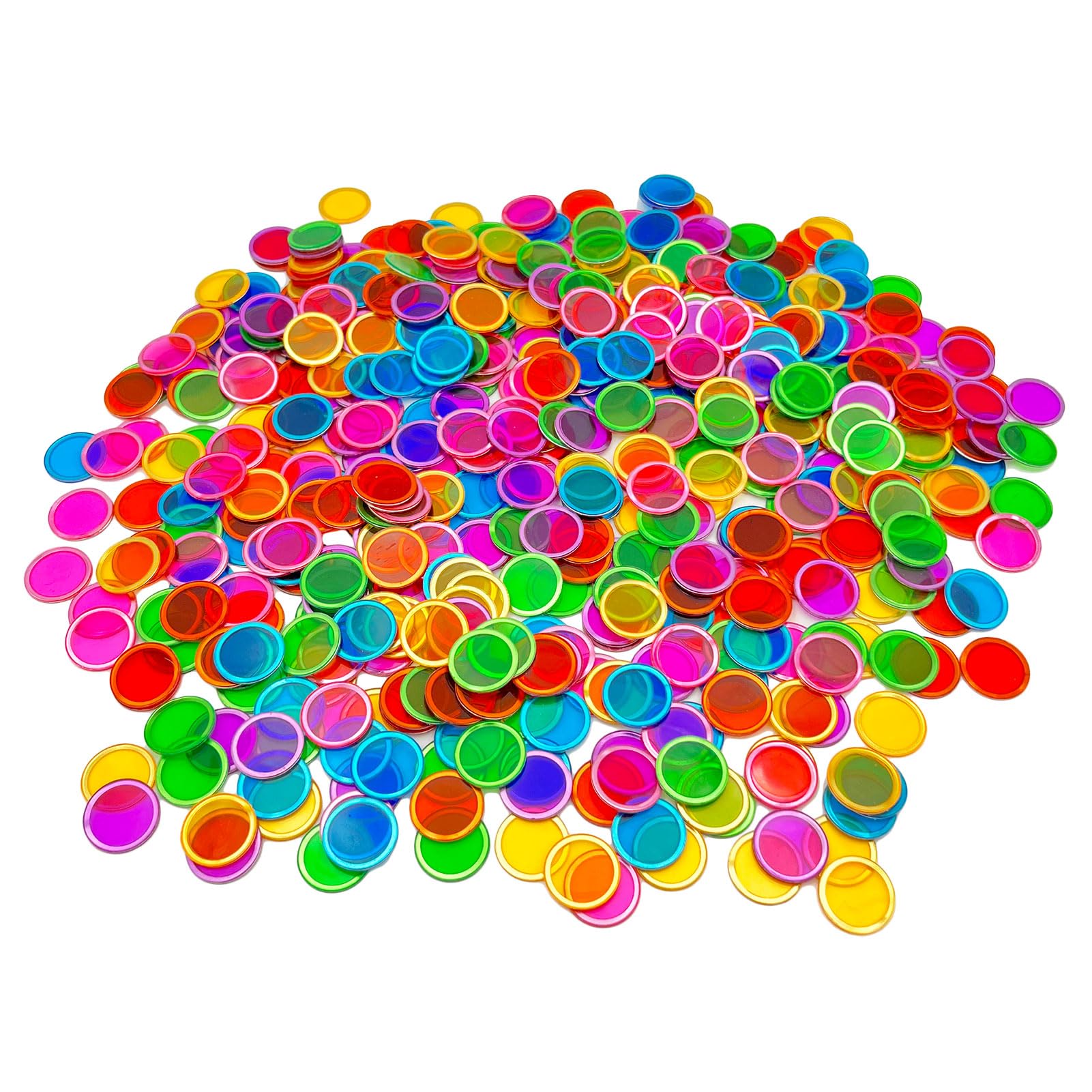JUNWRROW 500 Pieces 6 Color Magnetic Transparent Bingo Counting Chips with Metal Edge