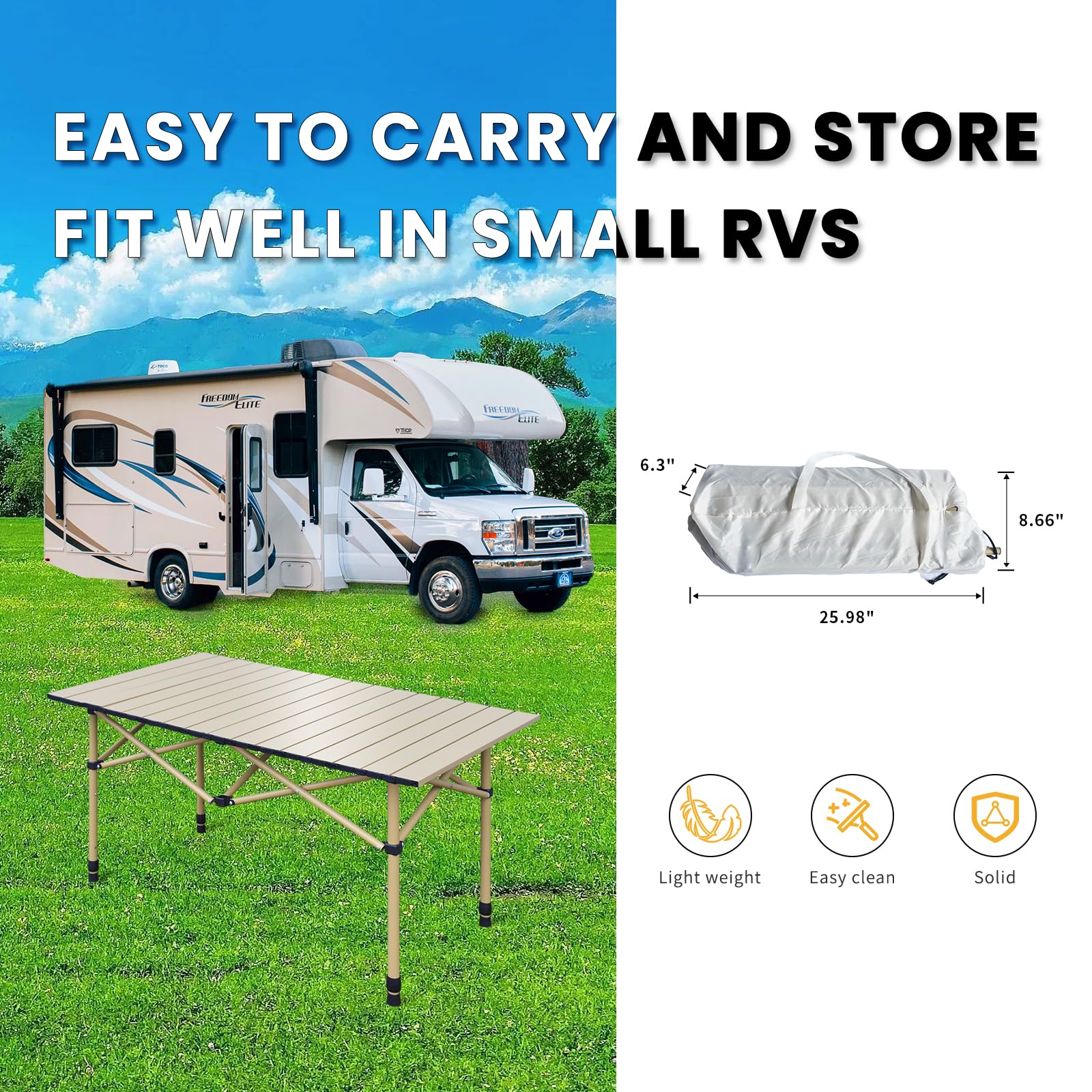 Hastoygo Folding Camping Table Loads 165 Lbs, Height Adjustable from 21.65" to 27.56", Picnic Table 47.24" x 21.65", Camp Table Portable with Carry Bag for Outdoor Cooking,Beach,Backyard,Tailgating