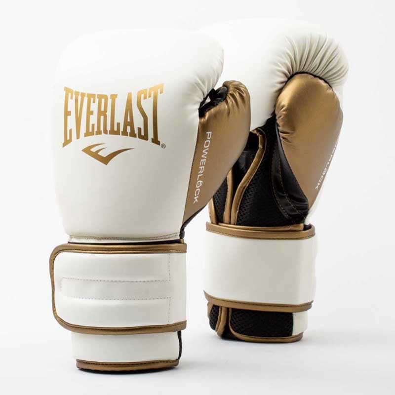 Everlast Powerlock 2 Boxing Gloves | Pro Flight Gloves | Secure Fit Lace-Up with Triple-Layer Foam & Wrist Support for Injury Prevention | Heavy Bag & Speedbag Training (12oz | White/Gold)