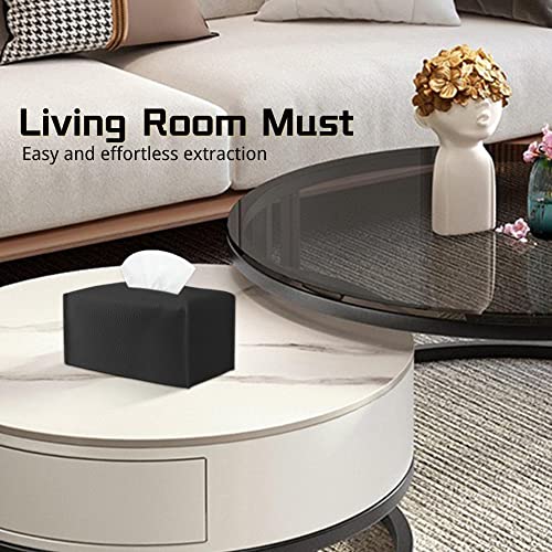 JanYoo Tissue Box Cover,Rectangle PU Leather Tissue Box Holder - Decorative Holder/Cover for Bathroom Vanity Countertop, Night Stands, Office Desk & Car 24X12.5X12.5cm - Black