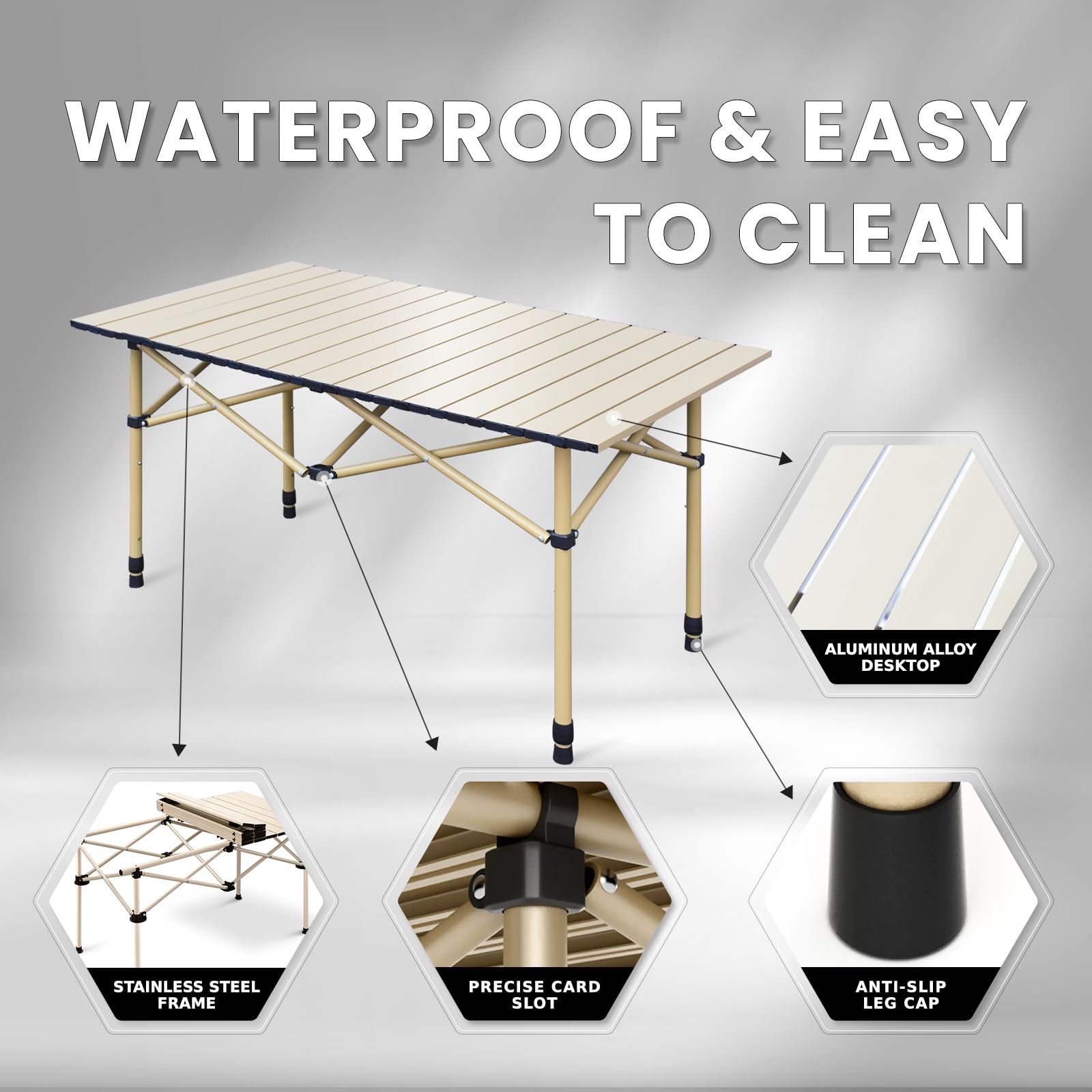 Hastoygo Folding Camping Table Loads 165 Lbs, Height Adjustable from 21.65" to 27.56", Picnic Table 47.24" x 21.65", Camp Table Portable with Carry Bag for Outdoor Cooking,Beach,Backyard,Tailgating