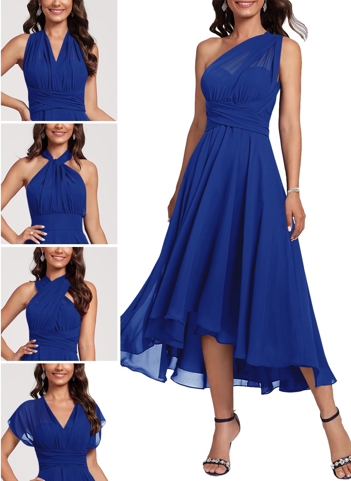 Galawaqe Womens Special Occasion Dresses Lady Sleeveless A Line Asymmetrical Chiffon Party Wedding Guest Dress Blue