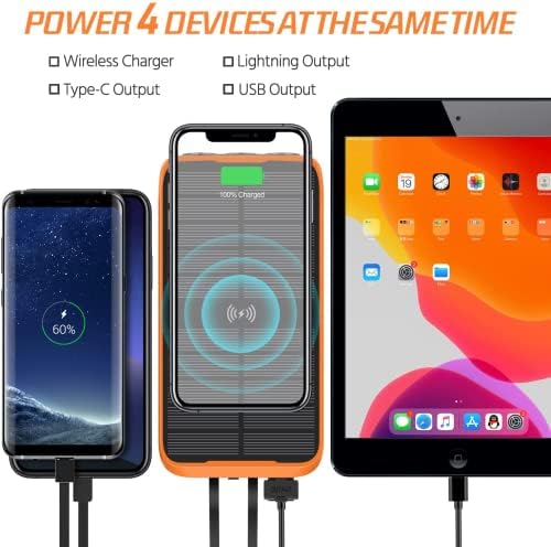 superallure Solar Charger Power Bank, Portable Charger,43800mAh Qc3.0 Fast Charger(Deep Orange)