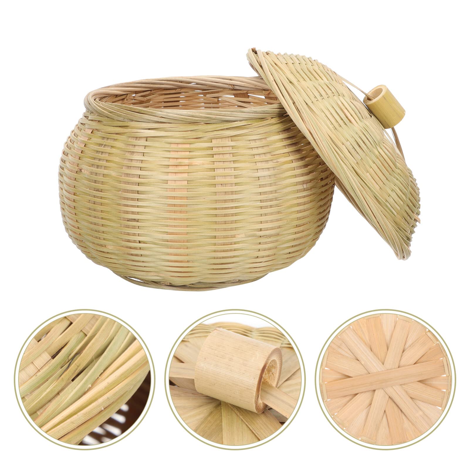 Luxshiny Rattan Storage Basket Decorative Woven Basket with Lid Pumpkin Shape Round Wicker Box Egg Holder Organizer Bin Pot Container for Snack Chess Fruit Makeup S