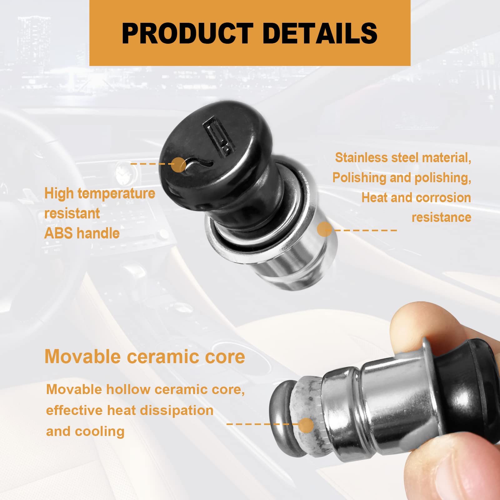 Car Lighter Cigarette, 12V Metal Plastic Construction Cigarette Lighter, 20mm Car Plug Cigarette Lighter, Car Power Plug Socket Output Automatic Cigarette Ignition Lighter Push Button Replacement