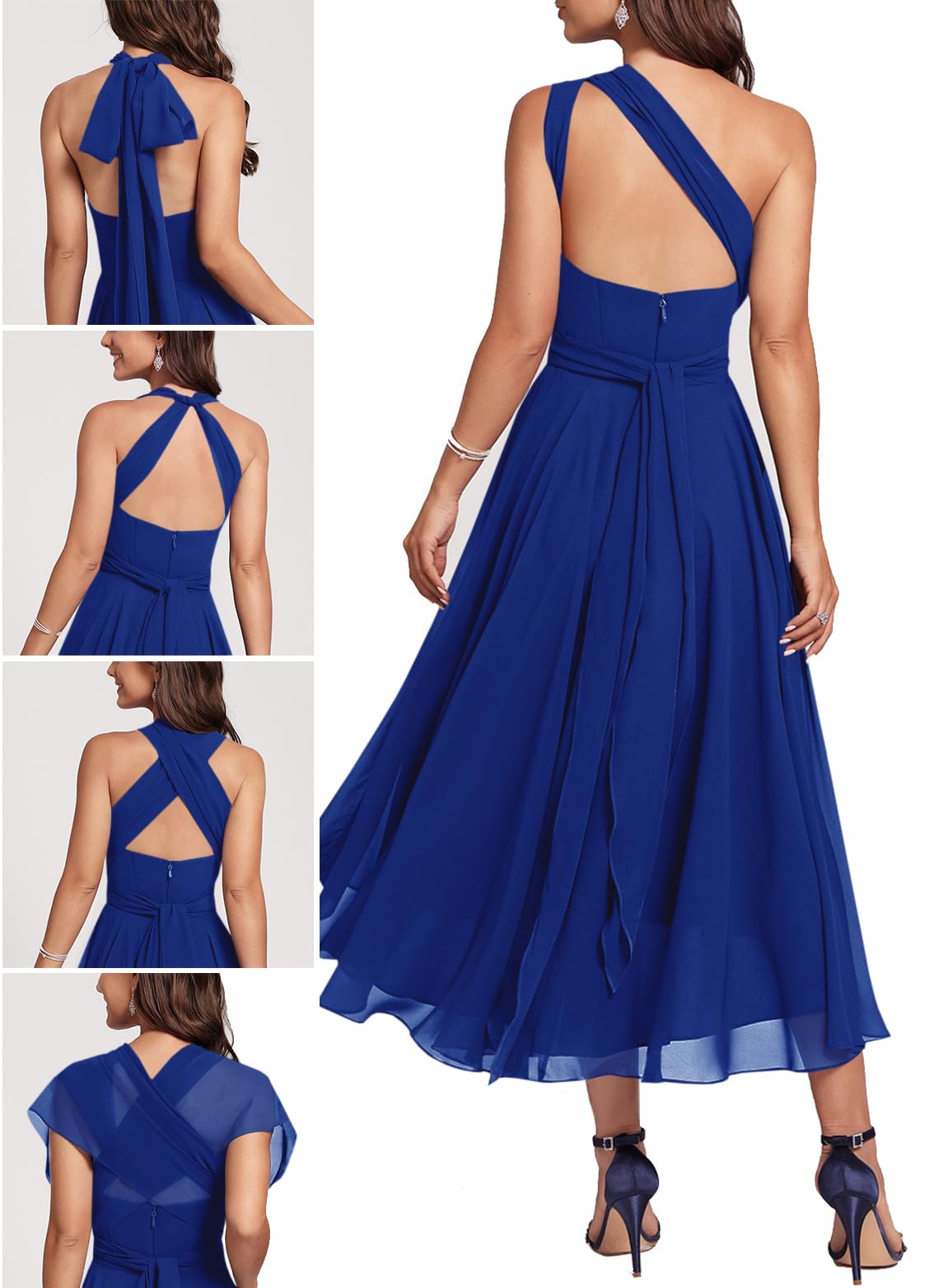 Galawaqe Womens Special Occasion Dresses Lady Sleeveless A Line Asymmetrical Chiffon Party Wedding Guest Dress Blue