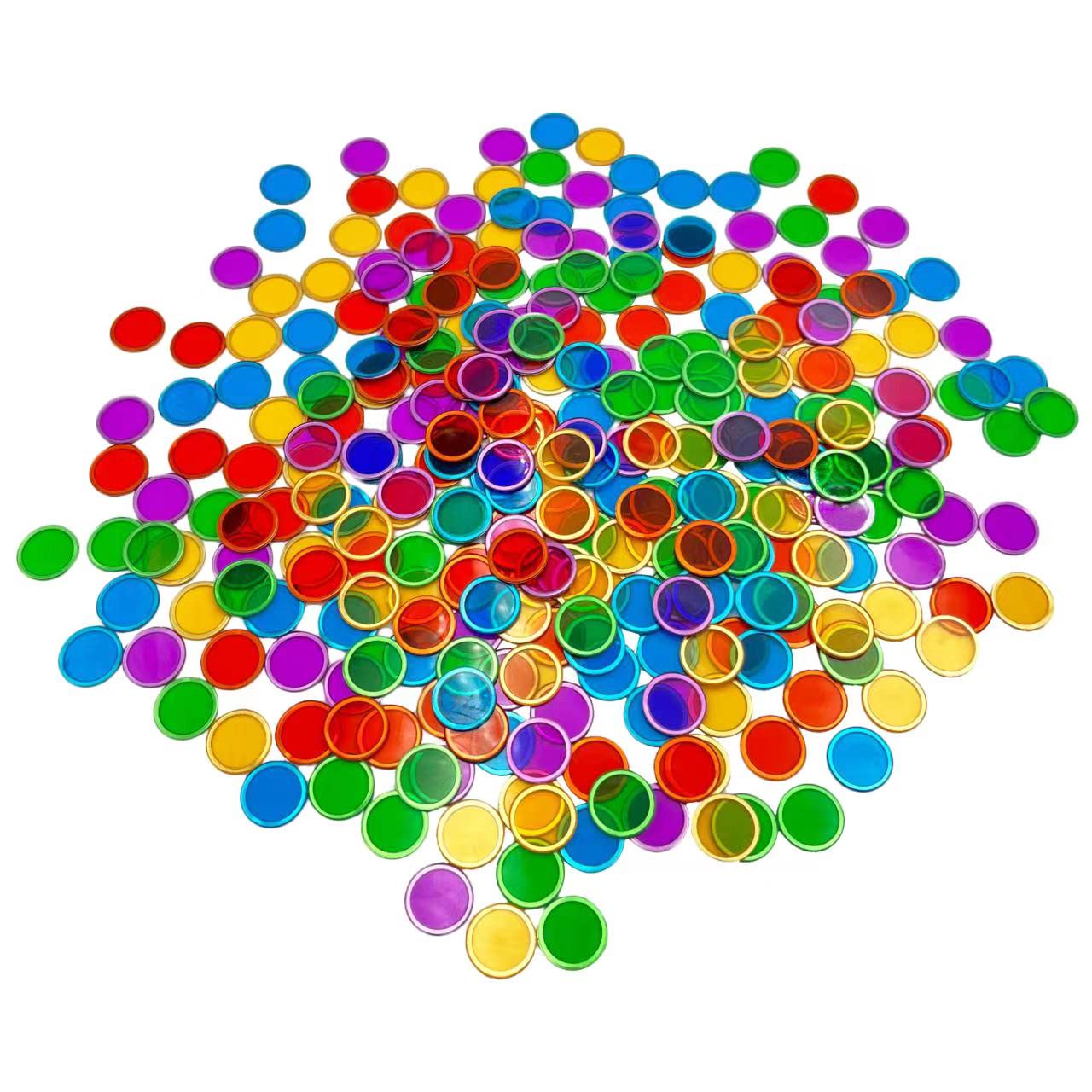 JUNWRROW 300 Pieces 5 Color Magnetic Transparent Bingo Counting Chips with Metal Edge
