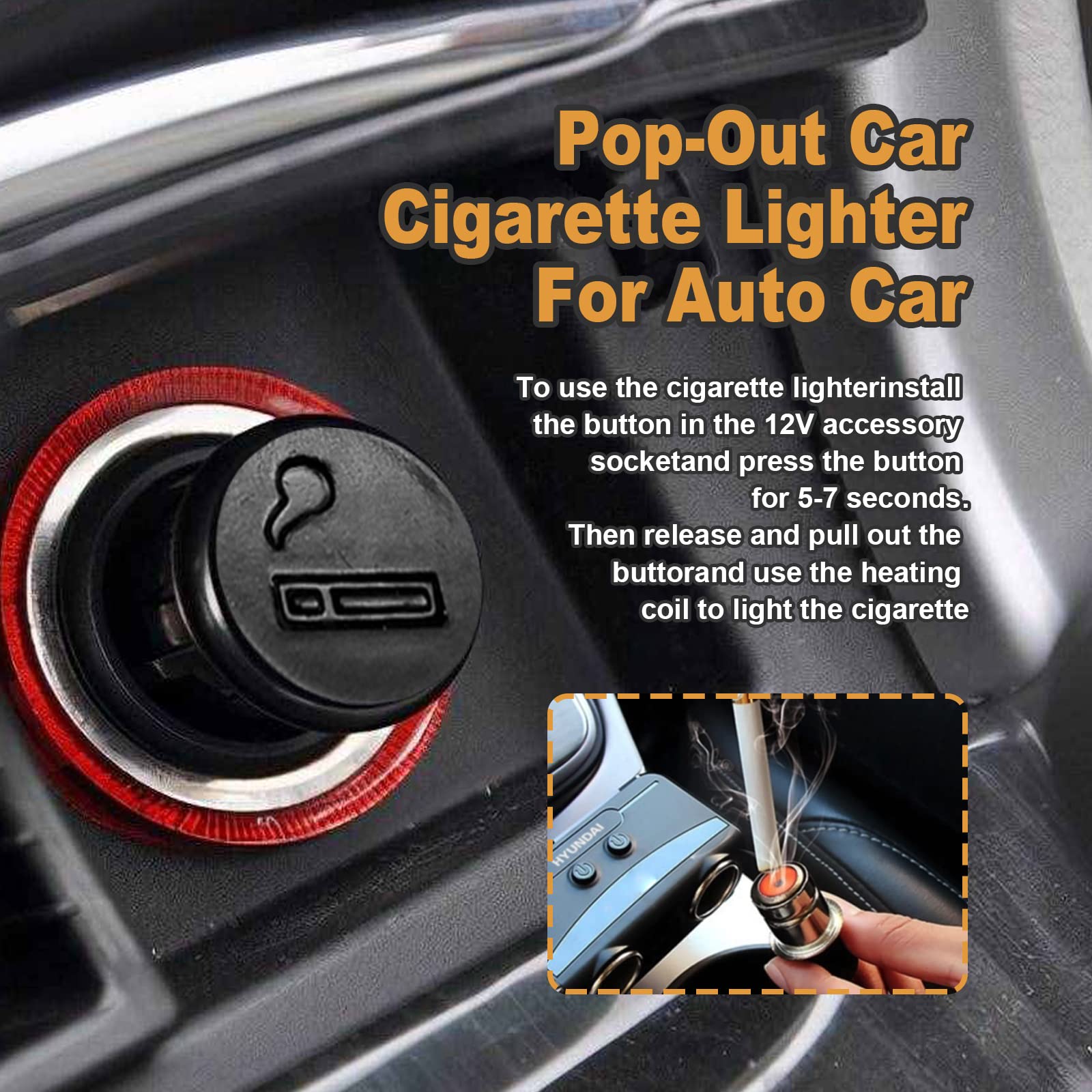 Car Lighter Cigarette, 12V Metal Plastic Construction Cigarette Lighter, 20mm Car Plug Cigarette Lighter, Car Power Plug Socket Output Automatic Cigarette Ignition Lighter Push Button Replacement