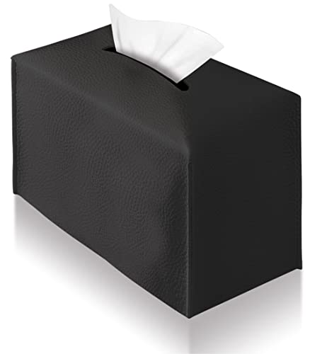 JanYoo Tissue Box Cover,Rectangle PU Leather Tissue Box Holder - Decorative Holder/Cover for Bathroom Vanity Countertop, Night Stands, Office Desk & Car 24X12.5X12.5cm - Black