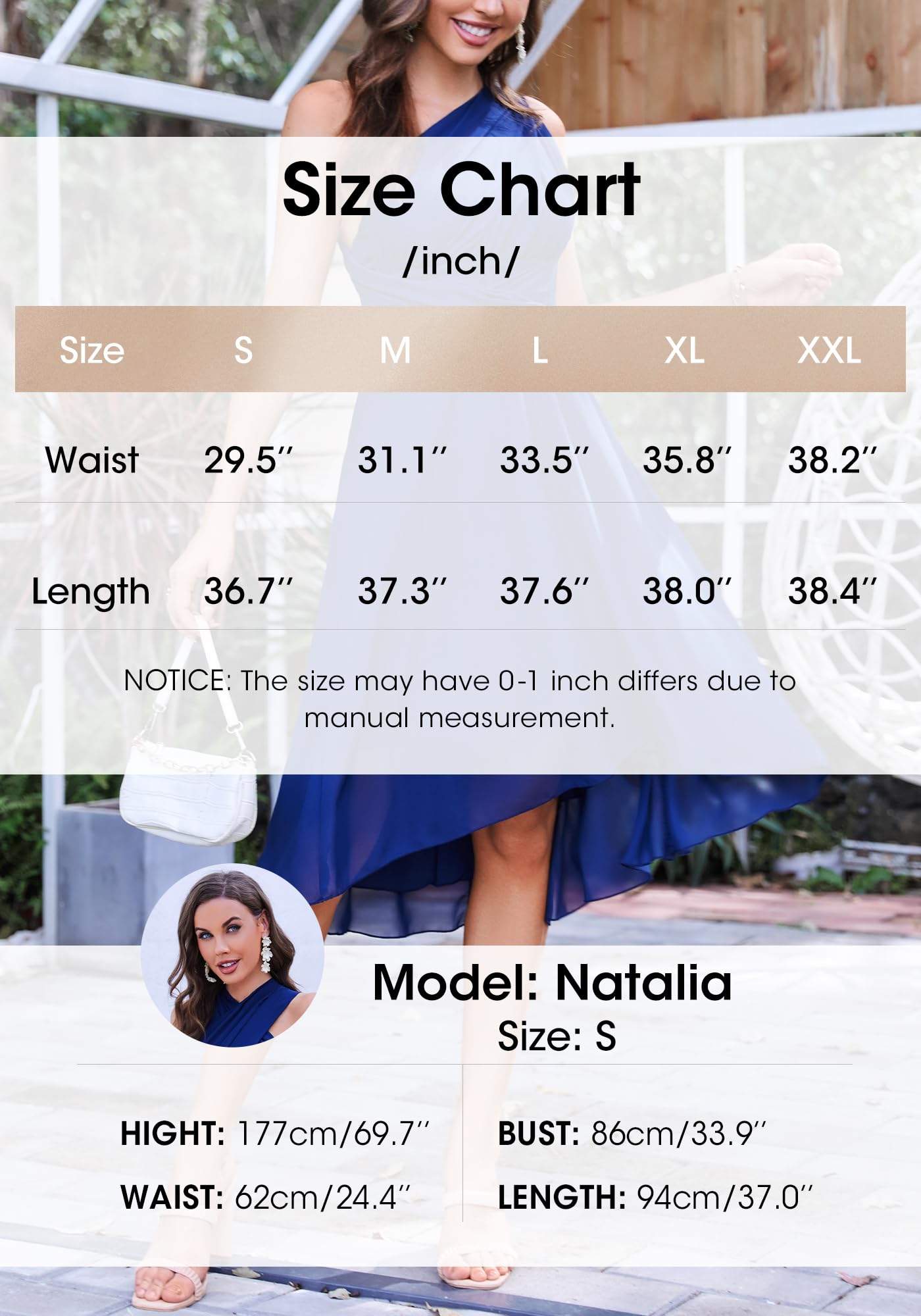 Galawaqe Womens Special Occasion Dresses Lady Sleeveless A Line Asymmetrical Chiffon Party Wedding Guest Dress Blue