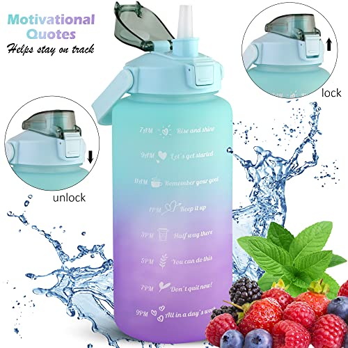 Mint Berry Half Gallon Water Bottle with Time Marker - 64 oz Water Bottle with Straw - Big Water Bottle - Large Water Bottle (Blue Purple Gradient)