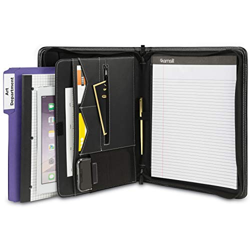 Samsill Zippered Portfolio Organizer, Vegan Leather Business Portfolio Notebook, Work Organizer. Notepad, Tablet iPad (Upto 10.1") Phone & Business Cards Holder, Professional Padfolio for Women & Men