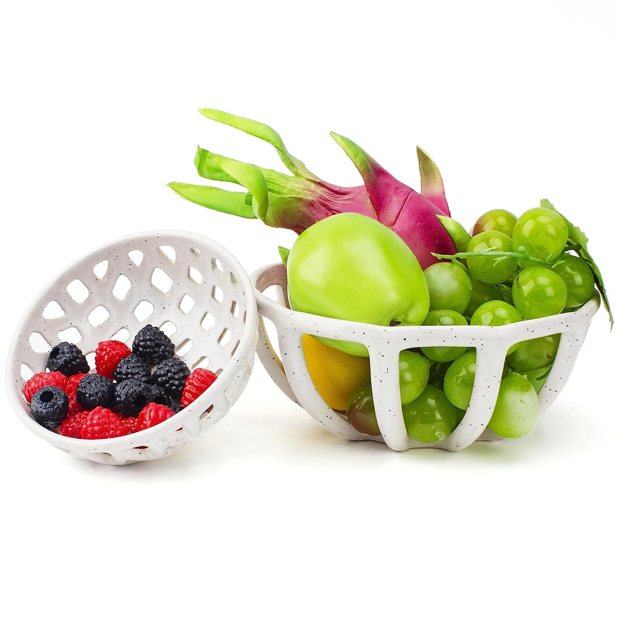 UIBFCWN Ceramic Fruit Bowl Set of 2, 8.5/6 inch Fruit Basket for Kitchen Counter, Large Fruit Bowls for Table Centerpiece, Fruit and Vegetable Holder, Decorative Fruit Bowl for Home Decor